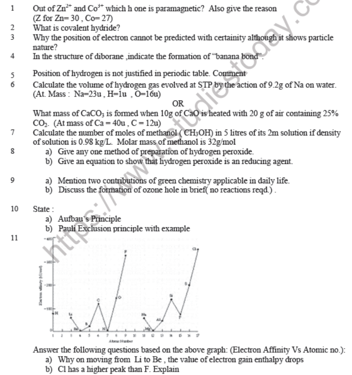 CBSE Class 11 Chemistry Question Paper Set S Solved CBSE Class 11 Chemistry Question Paper Set S Solved